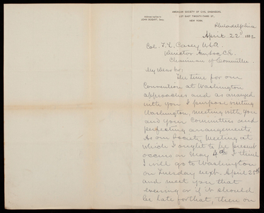 John Bogart to Thomas Lincoln Casey, April 22, 1882 - Digital Commonwealth