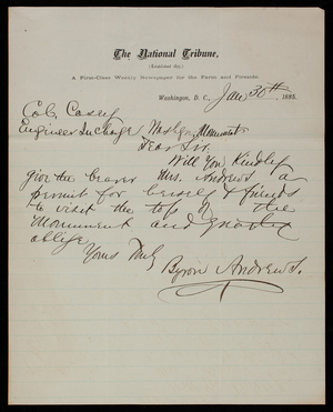 Byron Andrews to Thomas Lincoln Casey, January 30, 1885 - Digital ...
