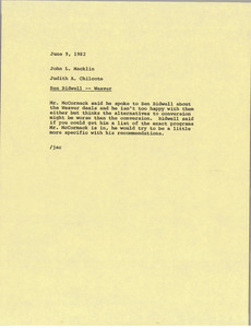 Memorandum from Judy A. Chilcote to John L. Macklin - Digital Commonwealth