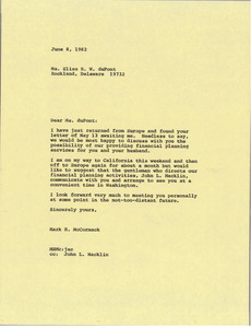 Letter from Mark H. McCormack to Elise R. W. duPont - Digital Commonwealth