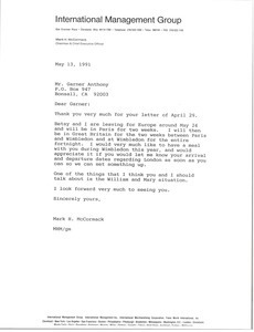 Letter from Mark H. McCormack to Garner Anthony - Digital Commonwealth