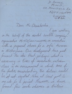 Letter from D. Baines to Judi Chamberlin - Digital Commonwealth