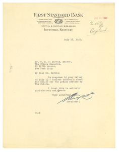 Letter from First Standard Bank to W. E. B. Du Bois - Digital Commonwealth