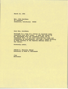 Letter from Judith A. Chilcote to John Davidson - Digital Commonwealth