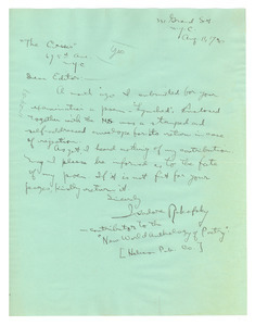Letter from Isadore Rakofsky to Editor of the Crisis - Digital Commonwealth