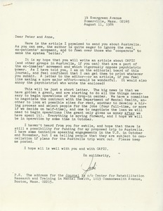 Letter from Judi Chamberlin to Peter Arrowsmith and Anne Tillig ...