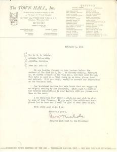 Letter from Town Hall, Inc. to W. E. B. Du Bois - Digital Commonwealth