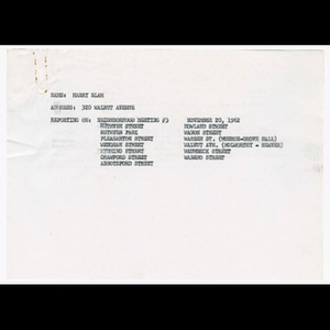 Statement by Harry Elam about neighborhood meeting #3 on November 20 ...