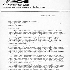 Letters from Valerie Lake Hart and Louella Hoffman of the Citywide ...