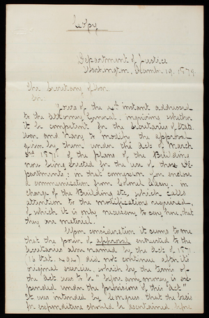 S. F. Phillips to [George W. McCrary], December 19, 1879, copy ...
