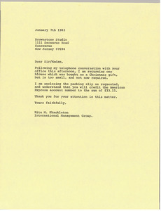Letter from Rita M. Shackleton to Brownstone Studio - Digital Commonwealth