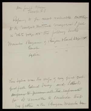 Thomas Lincoln Casey to Hon. Joseph Osborn, undated [February 1886 ...