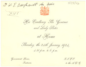 Visiting card from Governor and Lady Slater - Digital Commonwealth