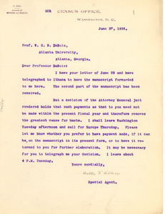 Letter from the United States Census Office to W. E. B. Du Bois ...