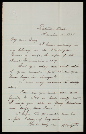 General [Godfrey] Weizel to Thomas Lincoln Casey, December 20, 1881 ...