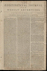 The Continental Journal and Weekly Advertiser, 14 November 1776 ...