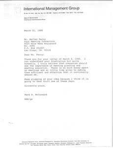 Letter from Mark H. McCormack to Walter Perry - Digital Commonwealth
