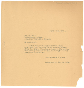 Letter from undisclosed correspondent to N.A.A.C.P. Altantic City ...