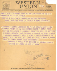 Telegram from United States Department of State to W. E. B. Du Bois ...