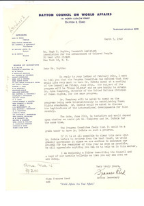 Letter from Dayton Council on World Affairs to Hugh H. Smythe - Digital ...