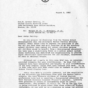 Letter from Carmen Pola to Judge Arthur Garrity thanking him for his ...