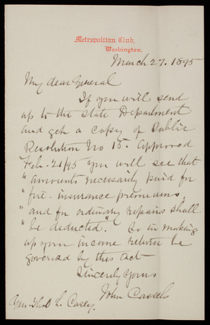 John Cassels to Thomas Lincoln Casey, March 27, 1895 - Digital Commonwealth