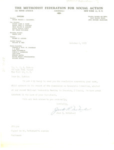 Letter from Methodist Federation for Social Action to W. E. B. Du Bois ...