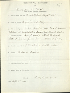 Personal record of Henry Lowell Leach (1370) - Digital Commonwealth
