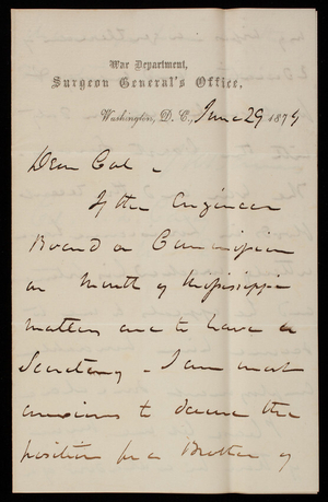 General [Joseph] Barnes to Thomas Lincoln Casey, June 29, 1874 ...
