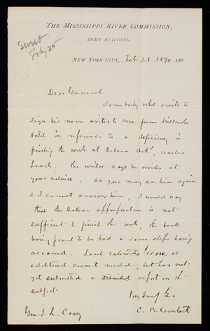 [Cyrus] B. Comstock to Thomas Lincoln Casey, February 26, 1890 ...