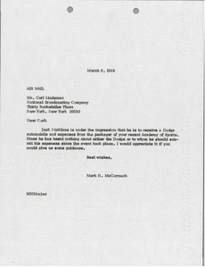 Letter from Mark H. McCormack to Carl Lindeman - Digital Commonwealth