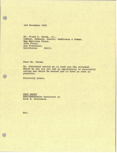Letter from Judy Stott to Frank D. Tatum - Digital Commonwealth