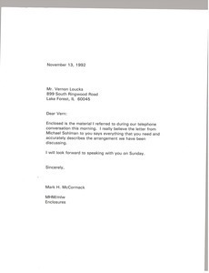 Letter from Mark H. McCormack to Vernon Loucks - Digital Commonwealth