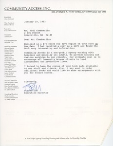 Letter from Steven Coe to Judi Chamberlin - Digital Commonwealth