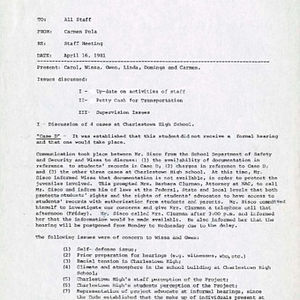 Memorandum from Carmen Pola containing minutes from a Project to ...