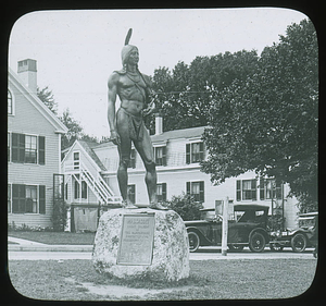 Lantern slide of the statue of Ousamaquin (Massasoit Sachem) - Digital ...