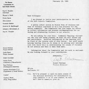 Letter from Robert Perlman inviting colleagues to participate in the ...