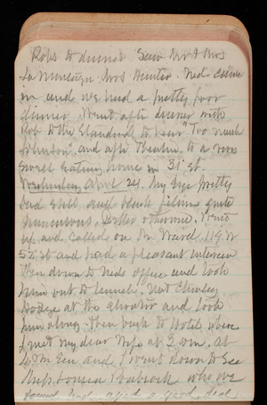 Thomas Lincoln Casey Notebook, March 1895-July 1895, 064, Robs to dine ...