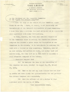 Letter from W. E. B. Du Bois to the chairman and Executive Committee of ...