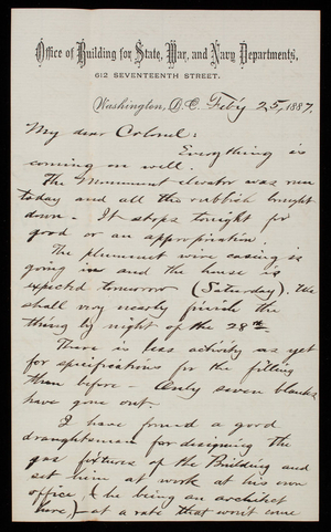 Bernard R. Green to Thomas Lincoln Casey, February 25, 1887 - Digital ...