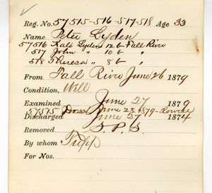Tewksbury Almshouse Intake Record: Lyden, Kate - Digital Commonwealth
