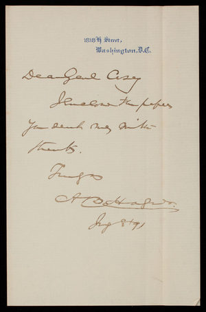 Judge [Alexander] Hagner to Thomas Lincoln Casey, July 8, 1891 ...
