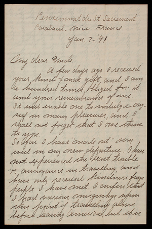 [Elizabeth Cass Hunt] to Thomas Lincoln Casey, January 7, 1891 ...