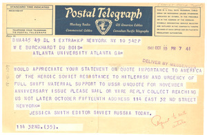 Telegram from Soviet Russia Today to W. E. B. Du Bois - Digital ...