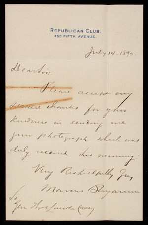 Marcus Benjamin to Thomas Lincoln Casey, July 14, 1890 - Digital ...