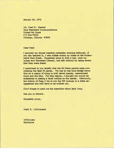 Letter from Mark H. McCormack to Fred W. Heckel - Digital Commonwealth