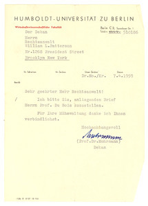 Letter from Mohrmann Dekan to William L. Patterson - Digital Commonwealth