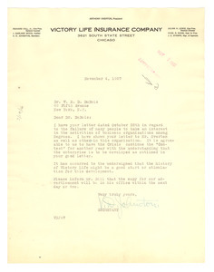 Letter from Victory Life Insurance Company to W. E. B. Du Bois ...