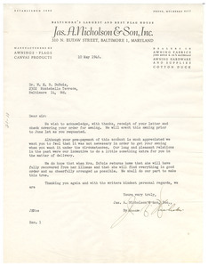 Letter from Jas. A. Nicholson & Son to W. E. B. Du Bois - Digital ...