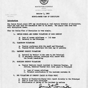 School-based plan of discipline for the George H. Conley School, signed ...